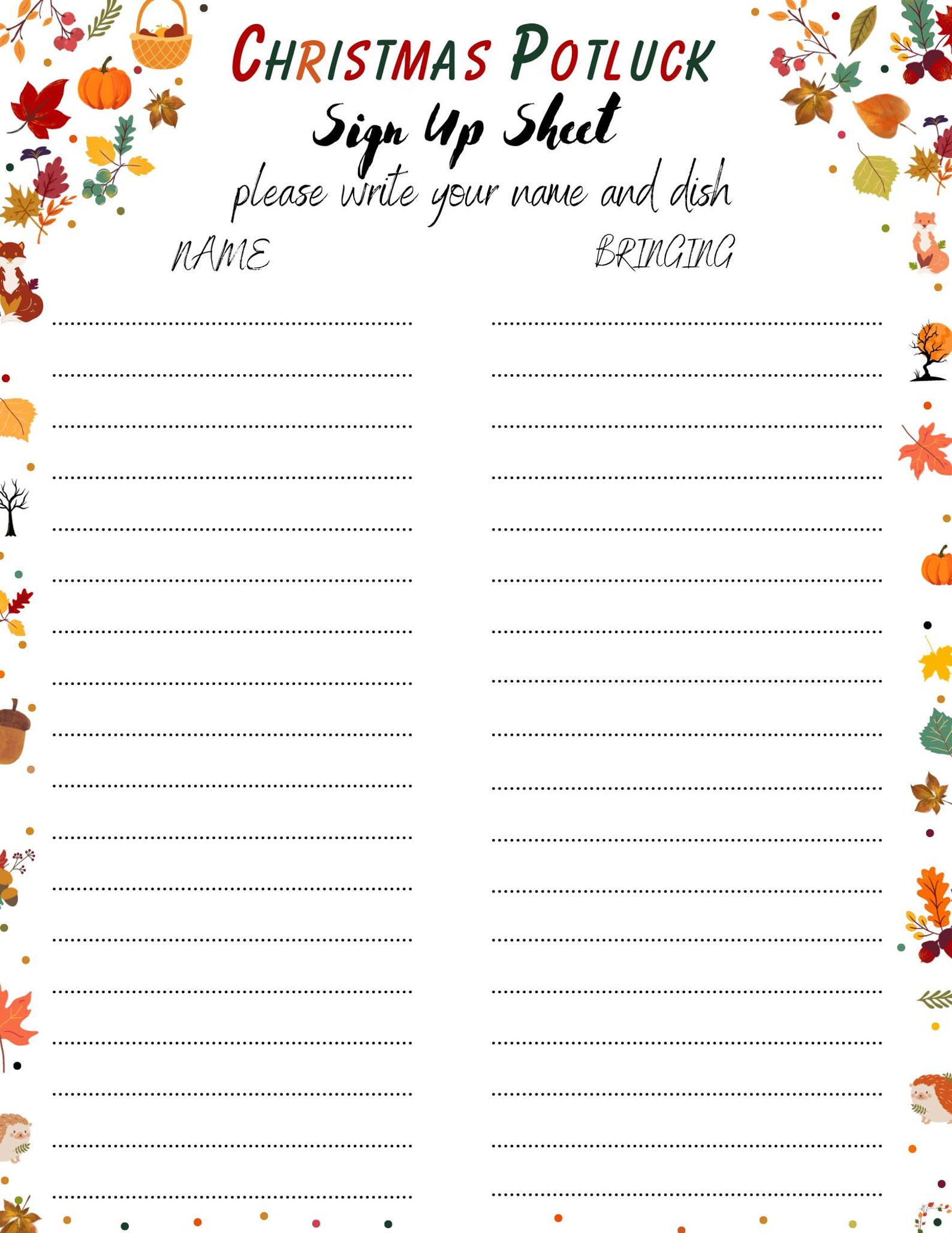 Friends & Family Christmas Potluck | Printable Organizer | Holiday ...