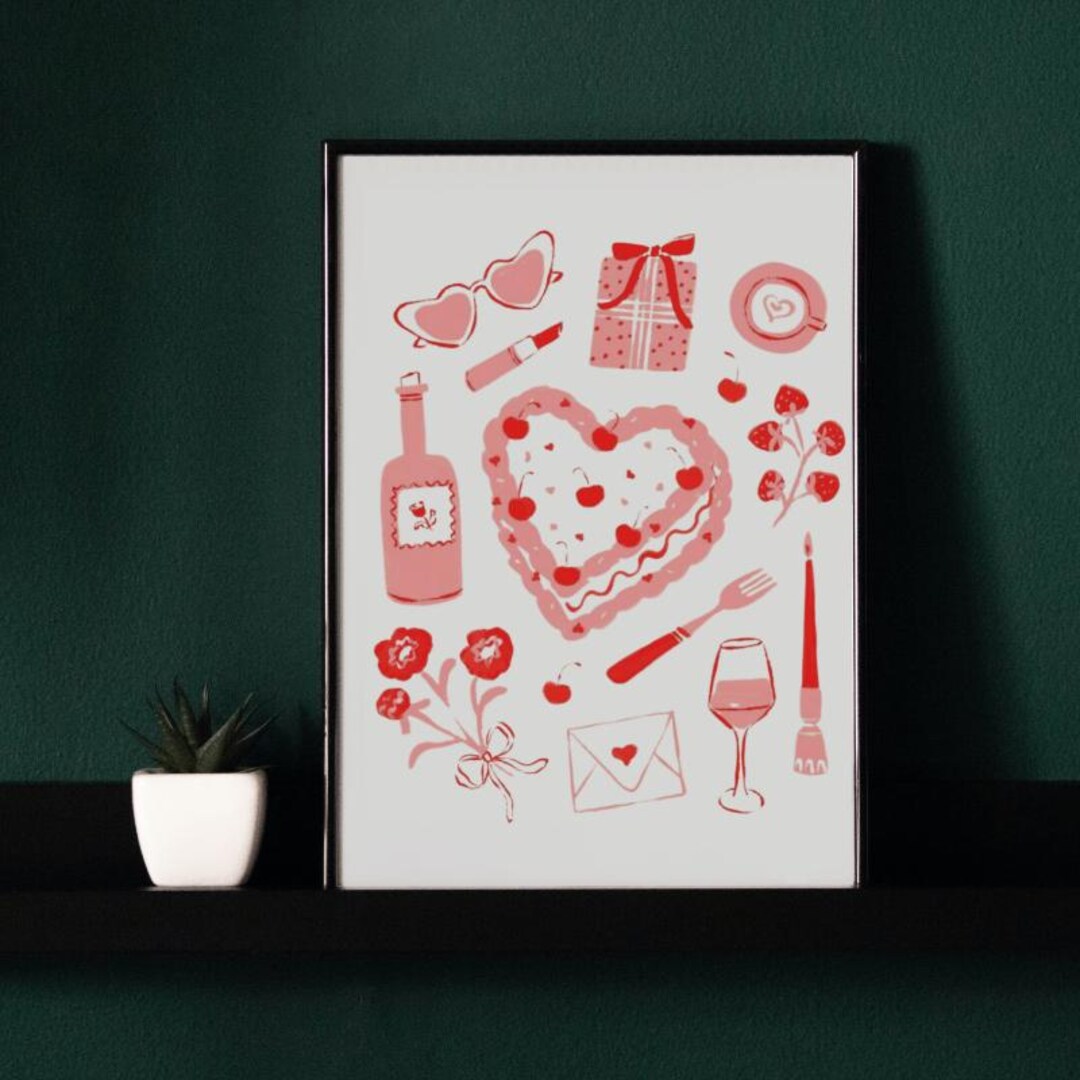 Cute Valentines Collage Wall Art Print Romantic Aesthetic Decor, Love ...
