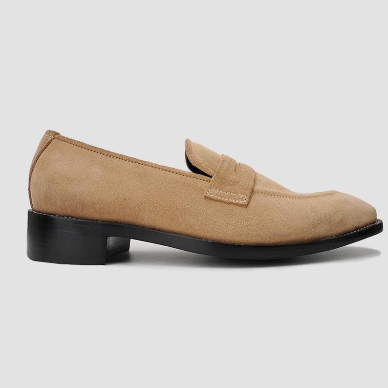 Mens Suede Penny Loafers: Handmade Leather Loafers With Classic Slip on ...