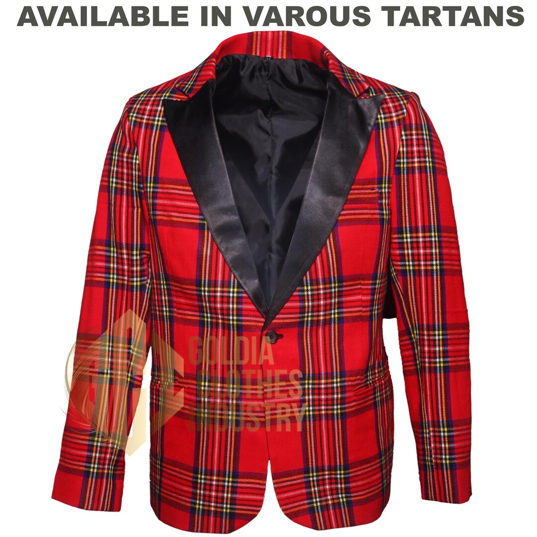 Men's Scottish Tartan Tuxedo Jacket – Royal Stewart Plaid Blazer, 16oz ...