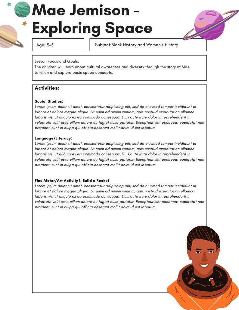 Mae Jemison Black History & Women’s History Lesson Plan | Preschool 3-5 ...