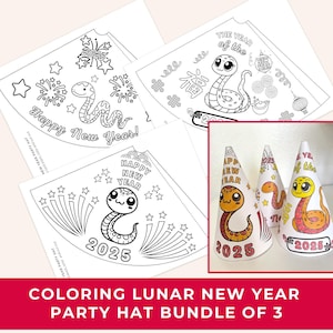 Lunar New Year Coloring Party Hat Bundle - Set of 3, Chinese New Year ...