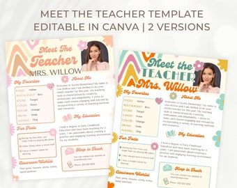 Editable Retro Meet the Teacher Canva Template, Groovy Back to School ...