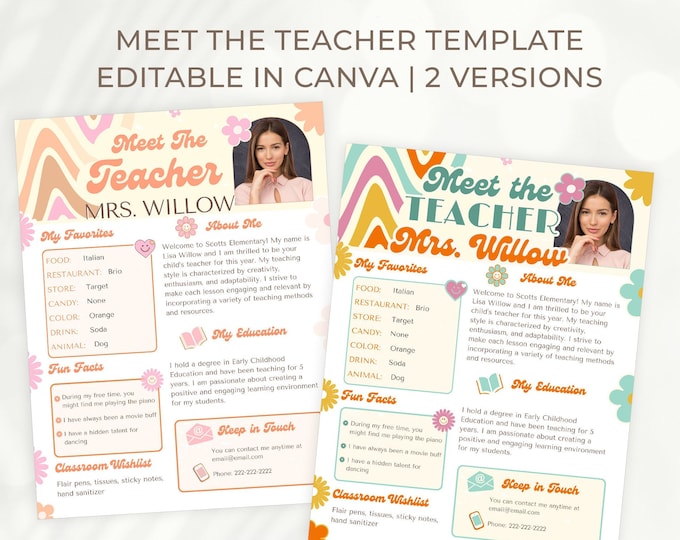 Editable Retro Meet the Teacher Canva Template, Groovy Back to School ...