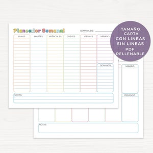 Spanish Weekly Planner Printable Fillable PDF, Weekly Schedule for Kids ...