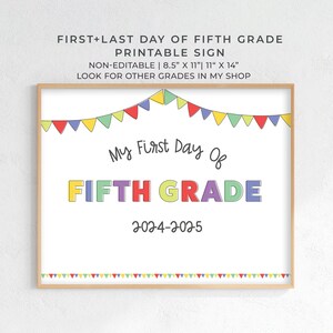 Fifth Grade School Sign Printable, Non-editable Back to School Sign ...