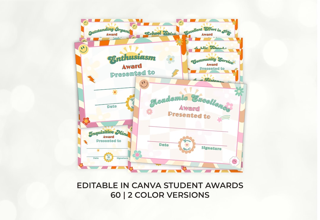 Retro Student Awards Canva Template, Groovy Awards Certificates for ...
