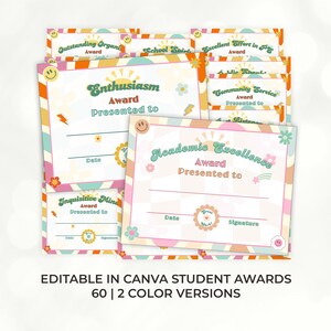 Retro Student Awards Canva Template, Groovy Awards Certificates for ...