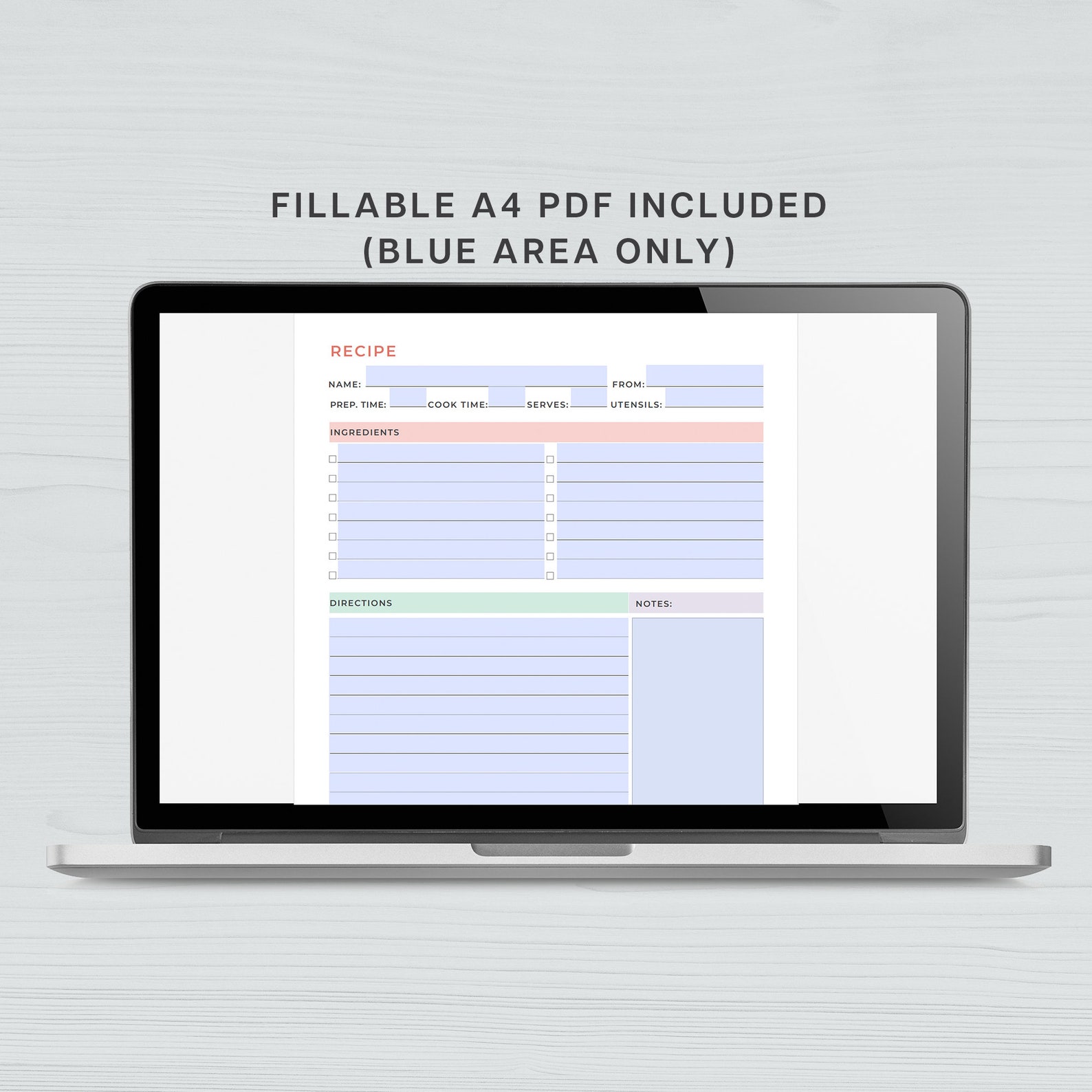 Printable Blank Recipe Card Template, Fillable Recipe Card Page ...
