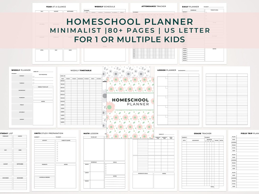 Homeschool Planner Printable, Lessons Planner Pages for Homeschooling ...