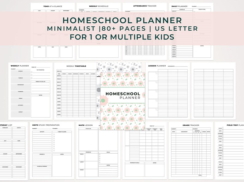 Homeschool Planner Printable, Lessons Planner Pages for Homeschooling ...
