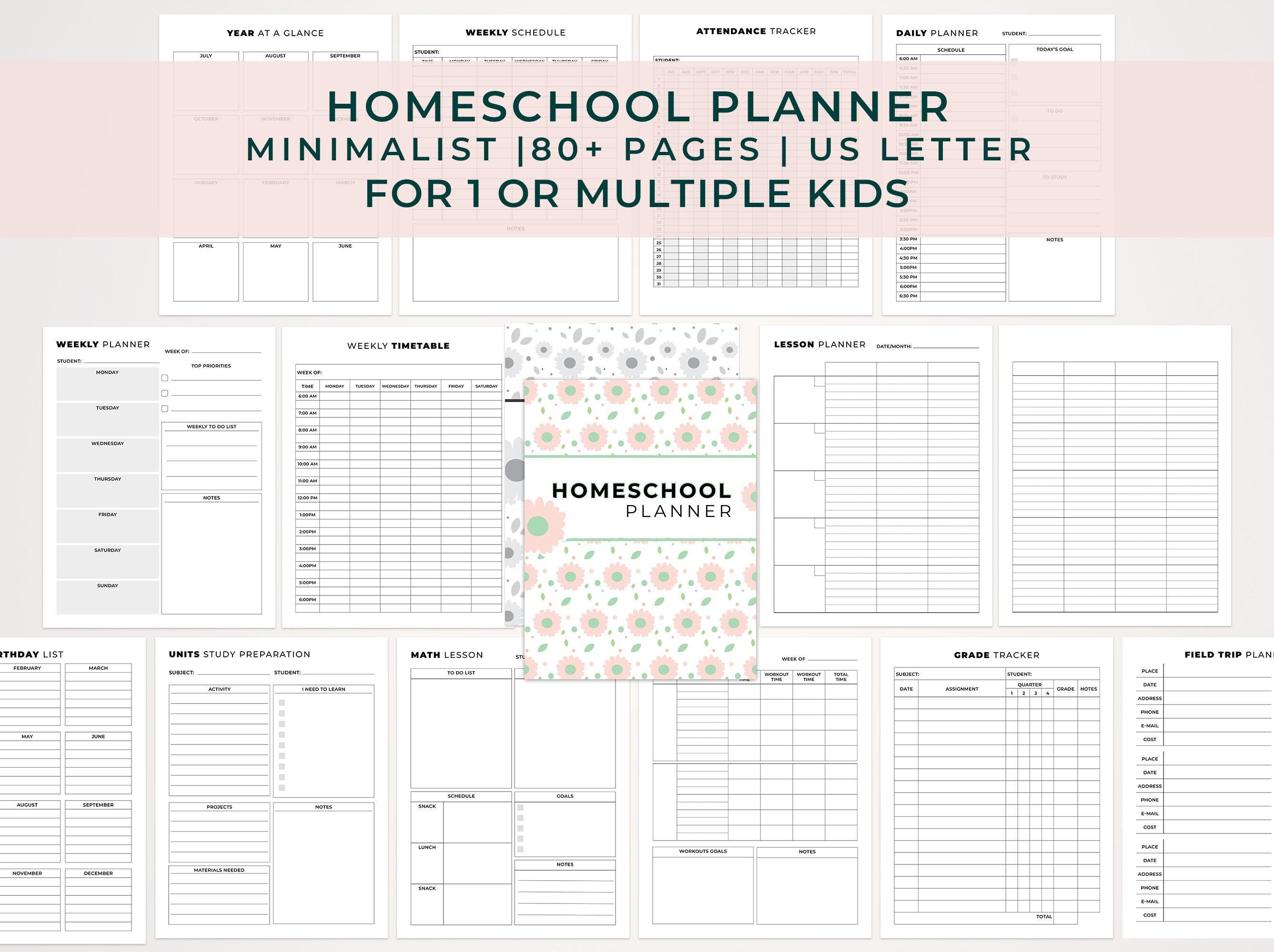 Homeschool Planner Printable, Lessons Planner Pages for Homeschooling ...