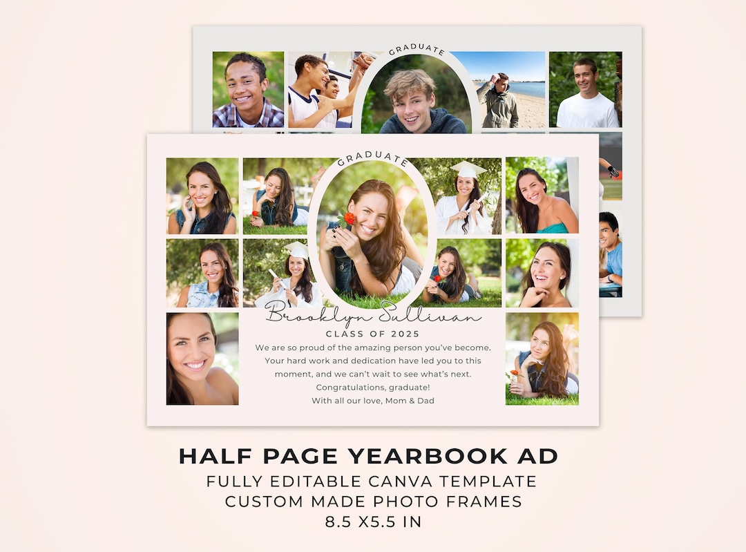 Half Page Yearbook Ad Template, High School Senior Ad for Girls and ...
