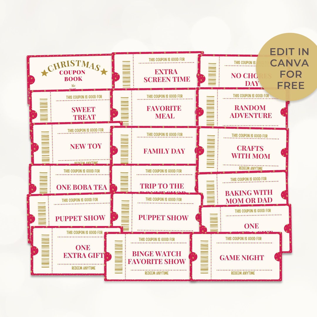 Christmas Coupon Book, Editable in Canva Coupon Template, Holiday Gift ...