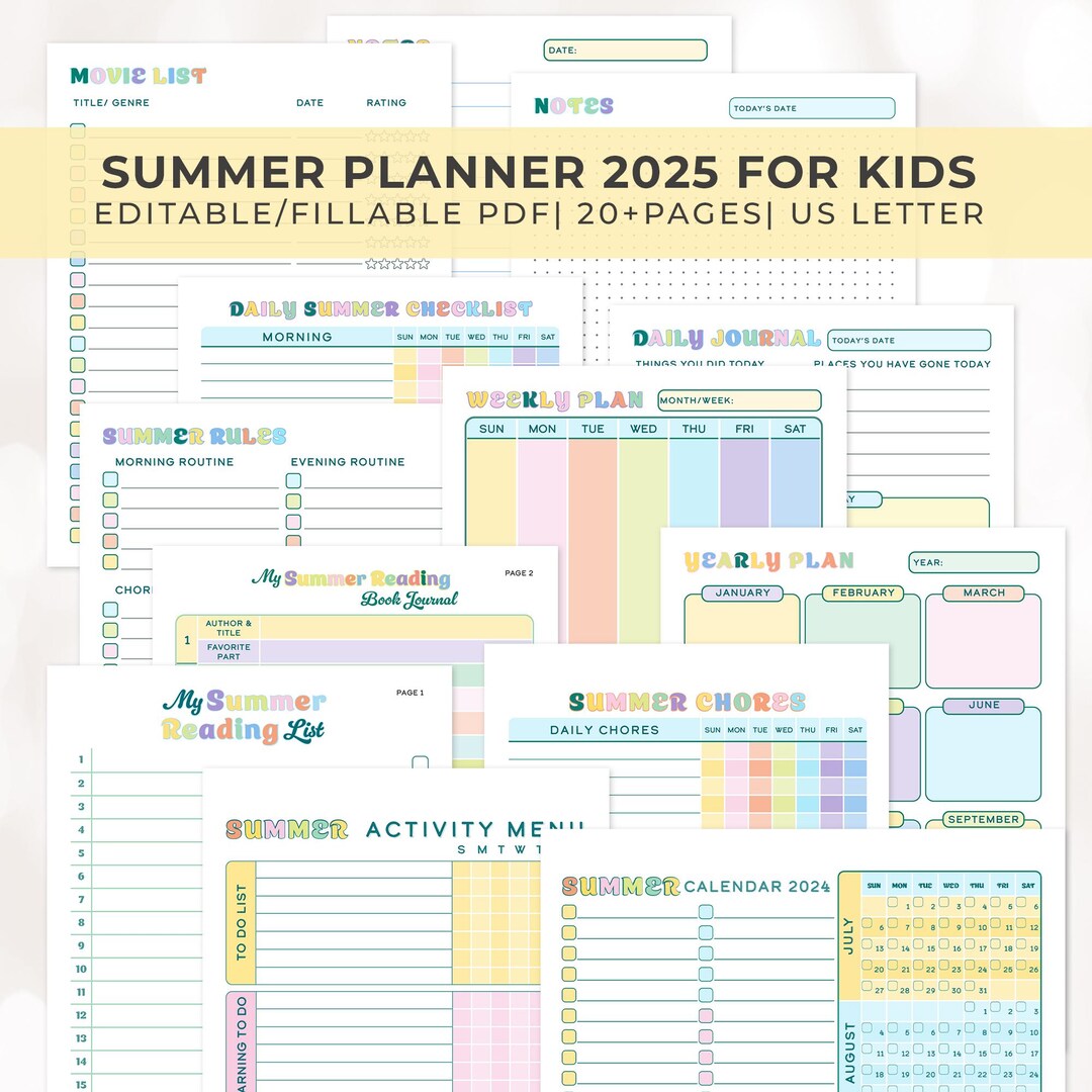 Kids Summer Planner 2025: Editable Activity Calendar (PDF) - Etsy