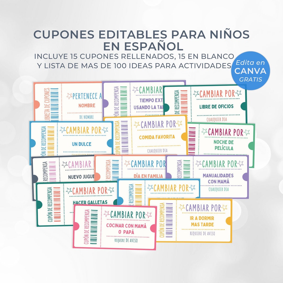 Editable Kids Coupons in Spanish: Reward Voucher Book (canva Template ...