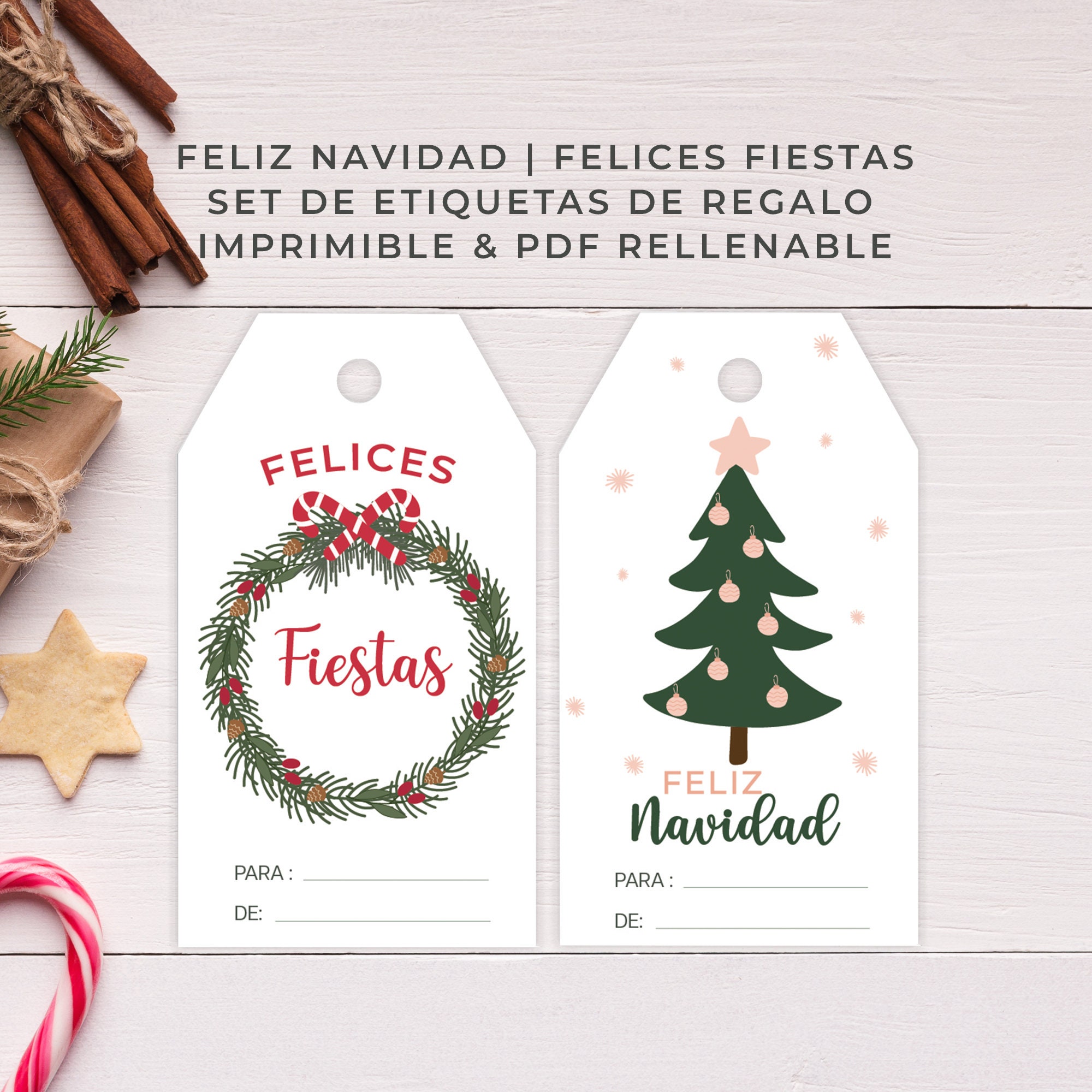Feliz Navidad Gift Tag Printable, Felices Fiestas Gift Tag, Fillable ...