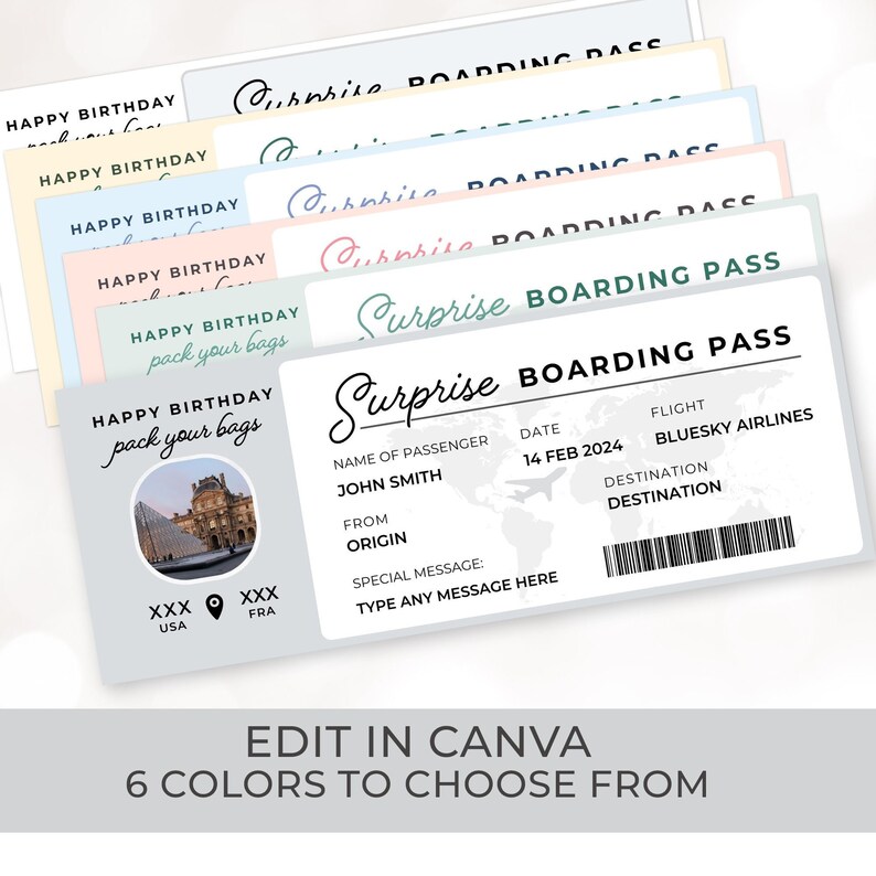 Editable Surprise Boarding Pass Template Diy Vacation T Canva Etsy 5086