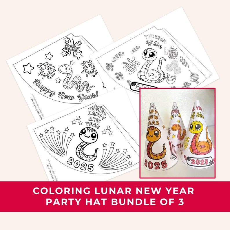 Lunar New Year Coloring Party Hat Bundle - Set of 3, Chinese New Year ...