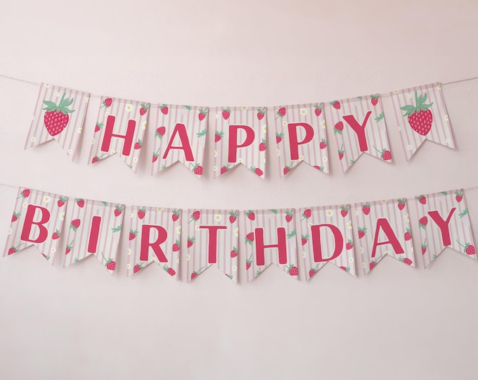 Strawberry Birthday Banner - Printable Berry Sweet One Happy Birthday ...