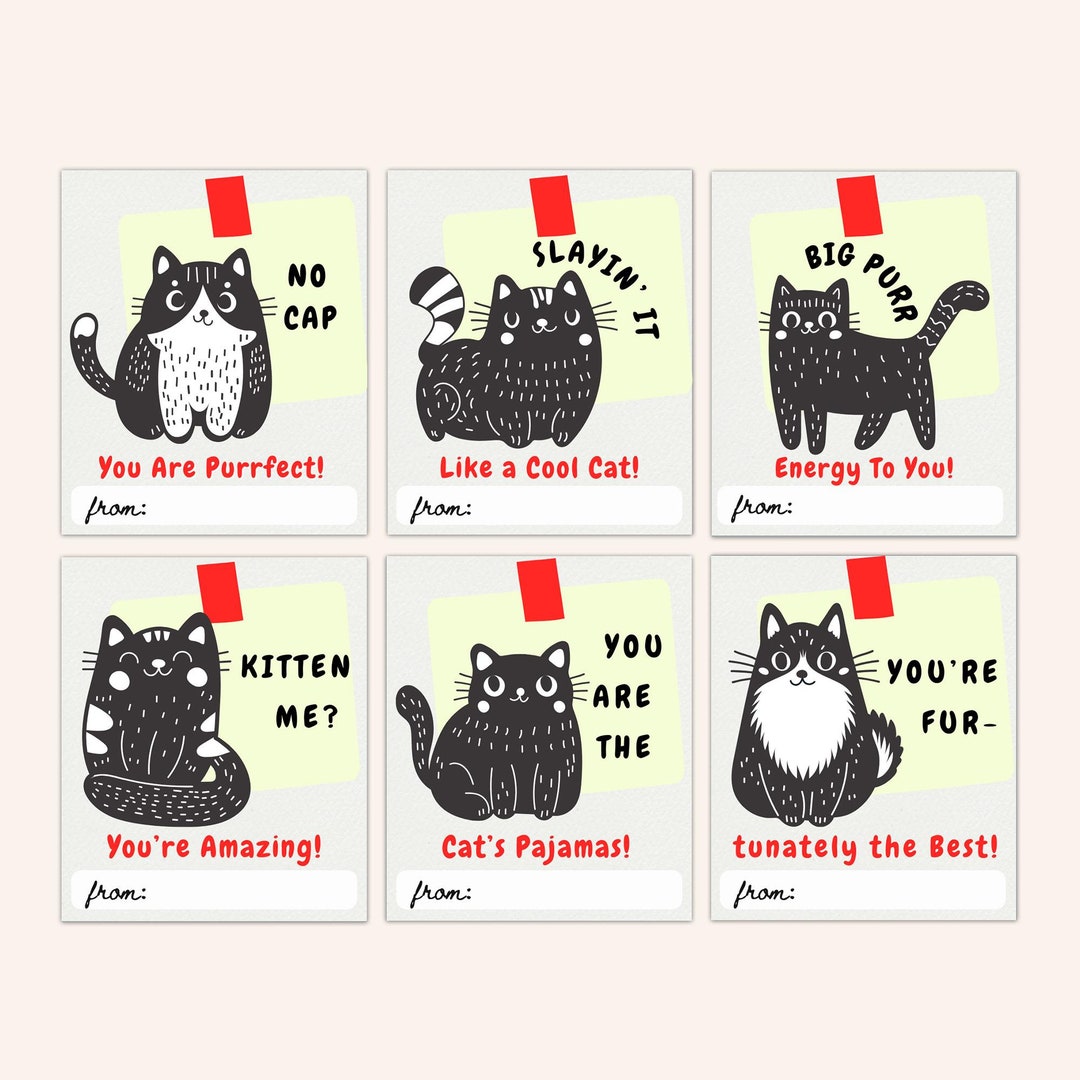 Printable Cute Cats Valentine's Day Cards for Kids – Classroom ...