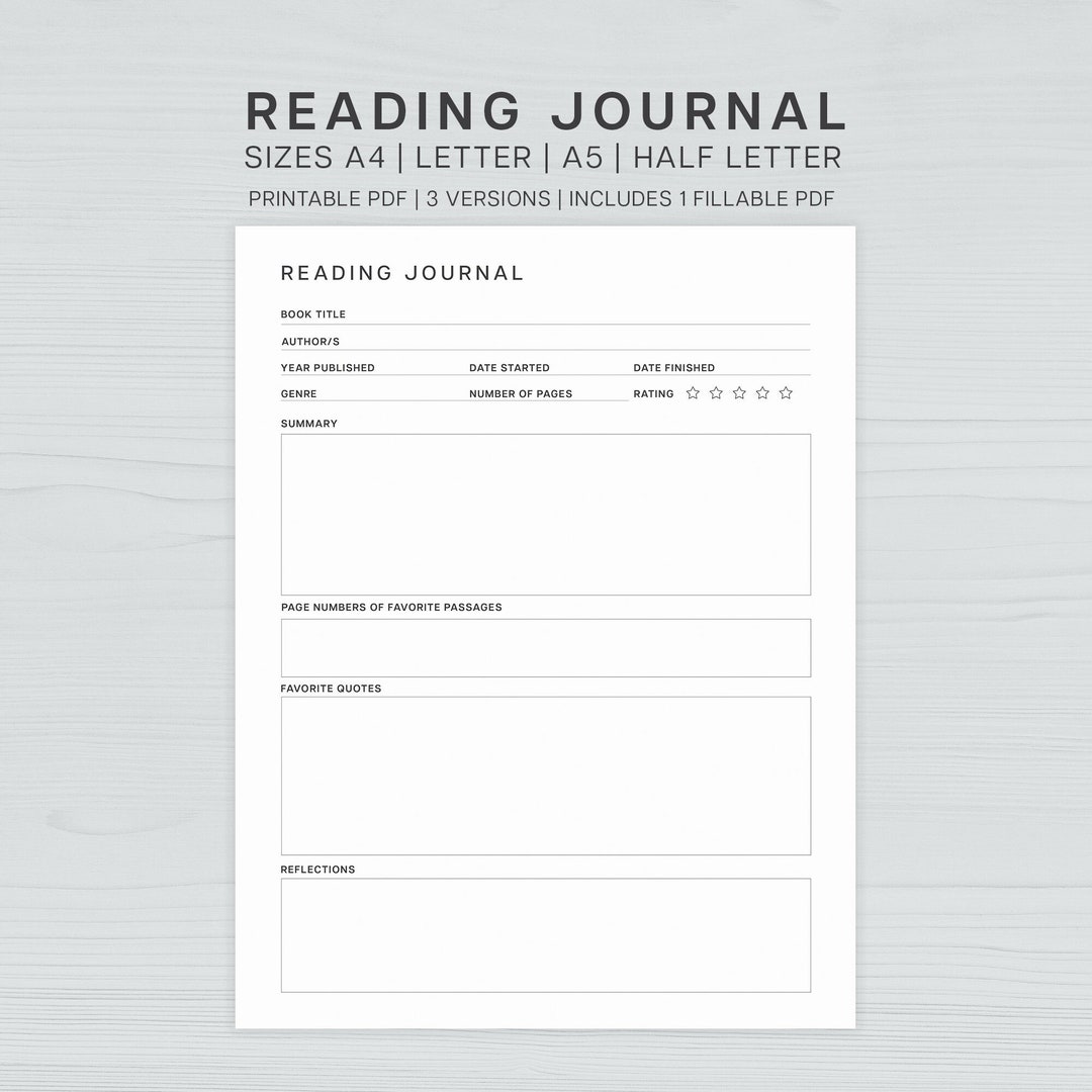 Reading Journal Printable, Fillable PDF Reading Journal, Reading ...