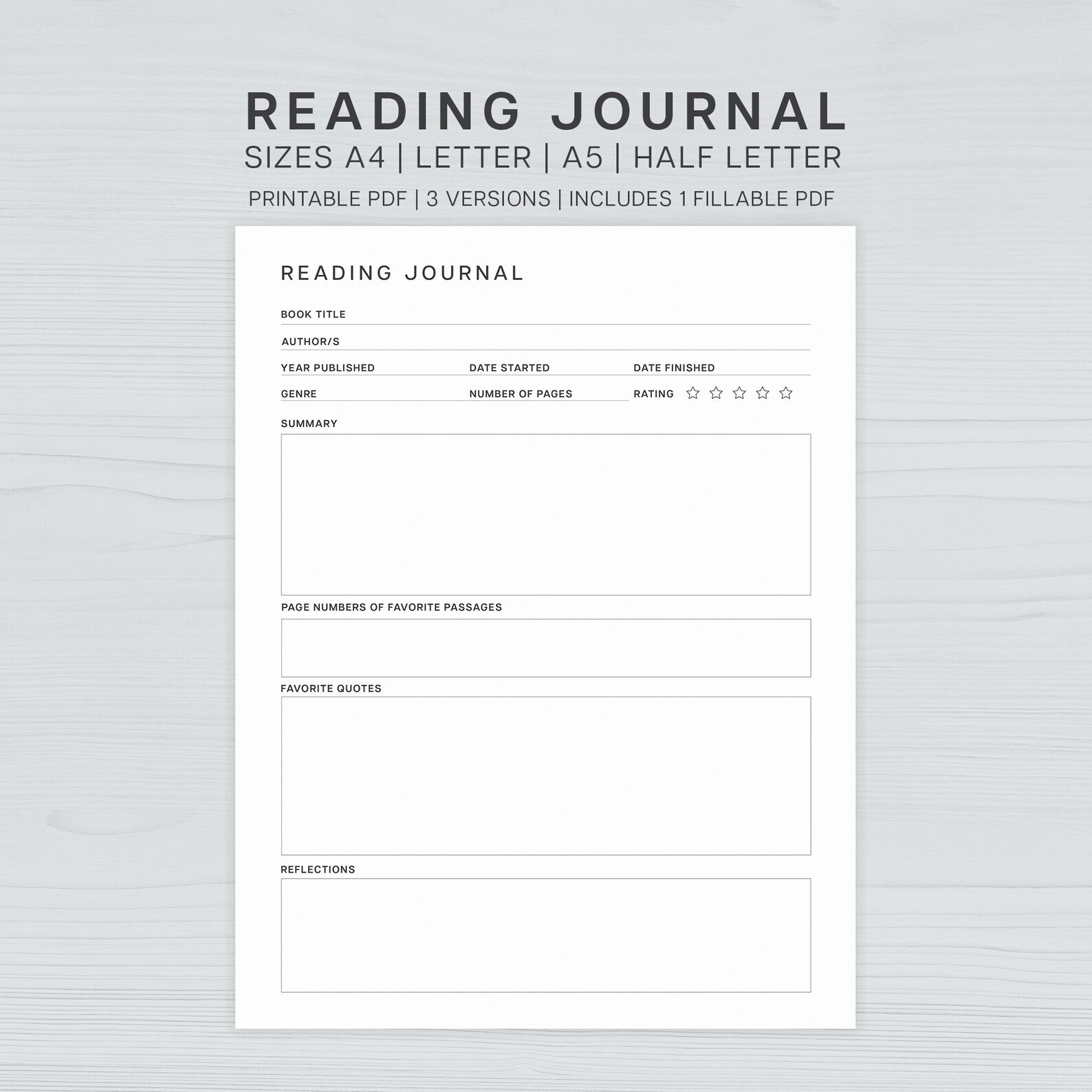 Reading Journal Printable, Fillable PDF Reading Journal, Reading ...