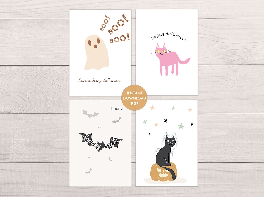 Halloween Cards Printable Halloween Cards Set 5x7 Halloween - Etsy