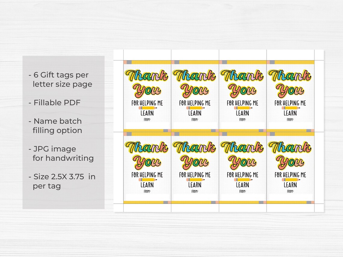 Printable Teacher Appreciation Gift Tag: Fillable Thank You Card ...
