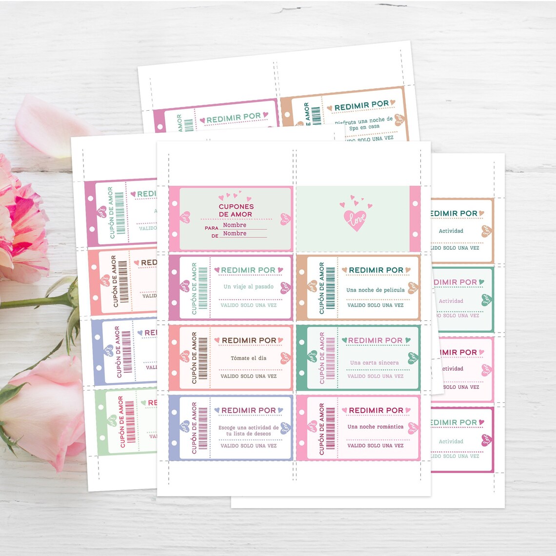 Cupones De Amor Editables, Cupones De San Valentín En Español, Folleto ...