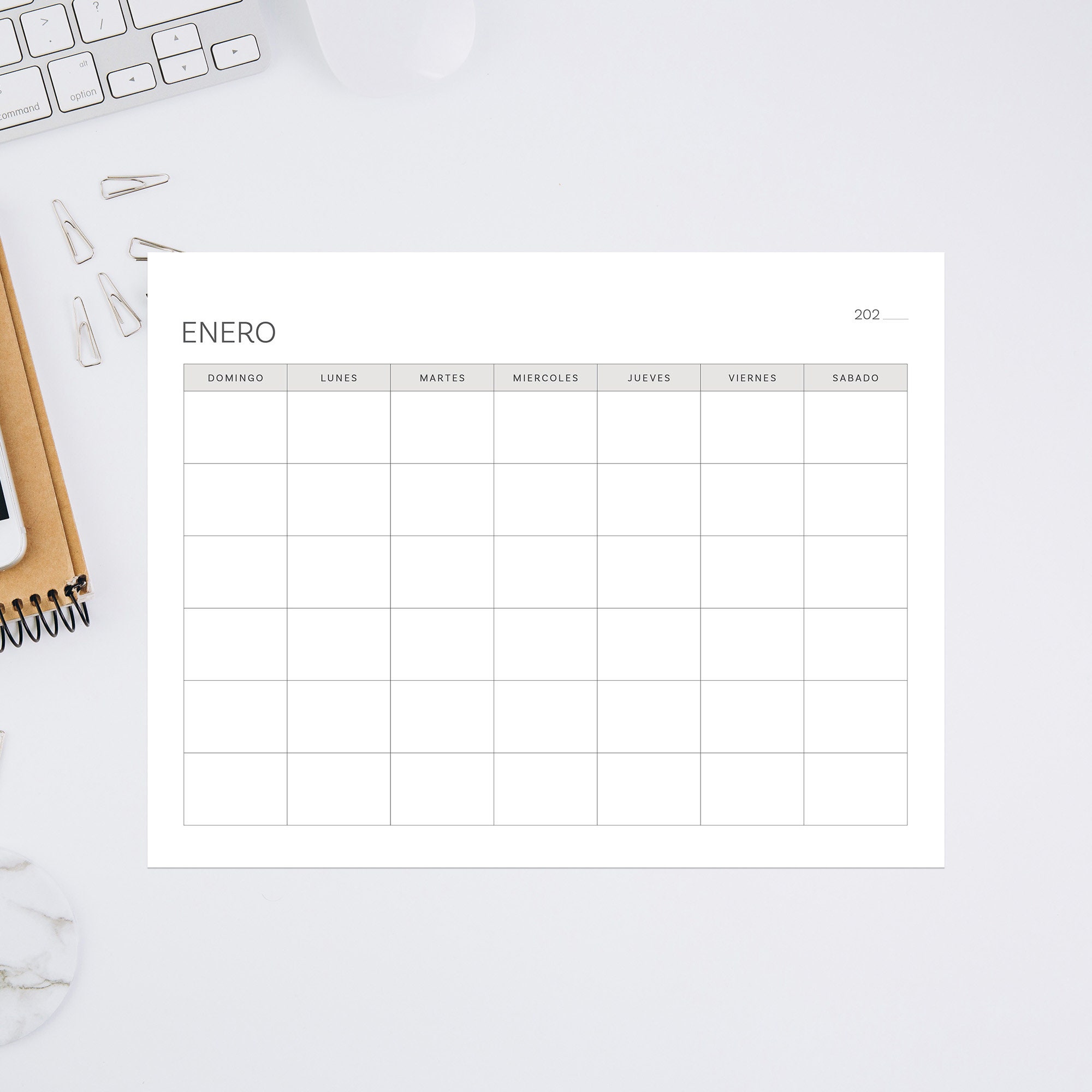 Blank Monthly Calendar in Spanish, Monthly Planner in Spanish ...