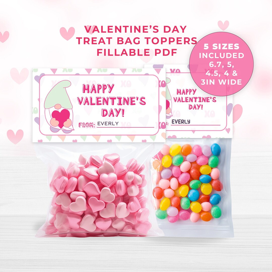 Valentine's Day Bag Topper Printable, Happy Valentine's Day Party Favor ...
