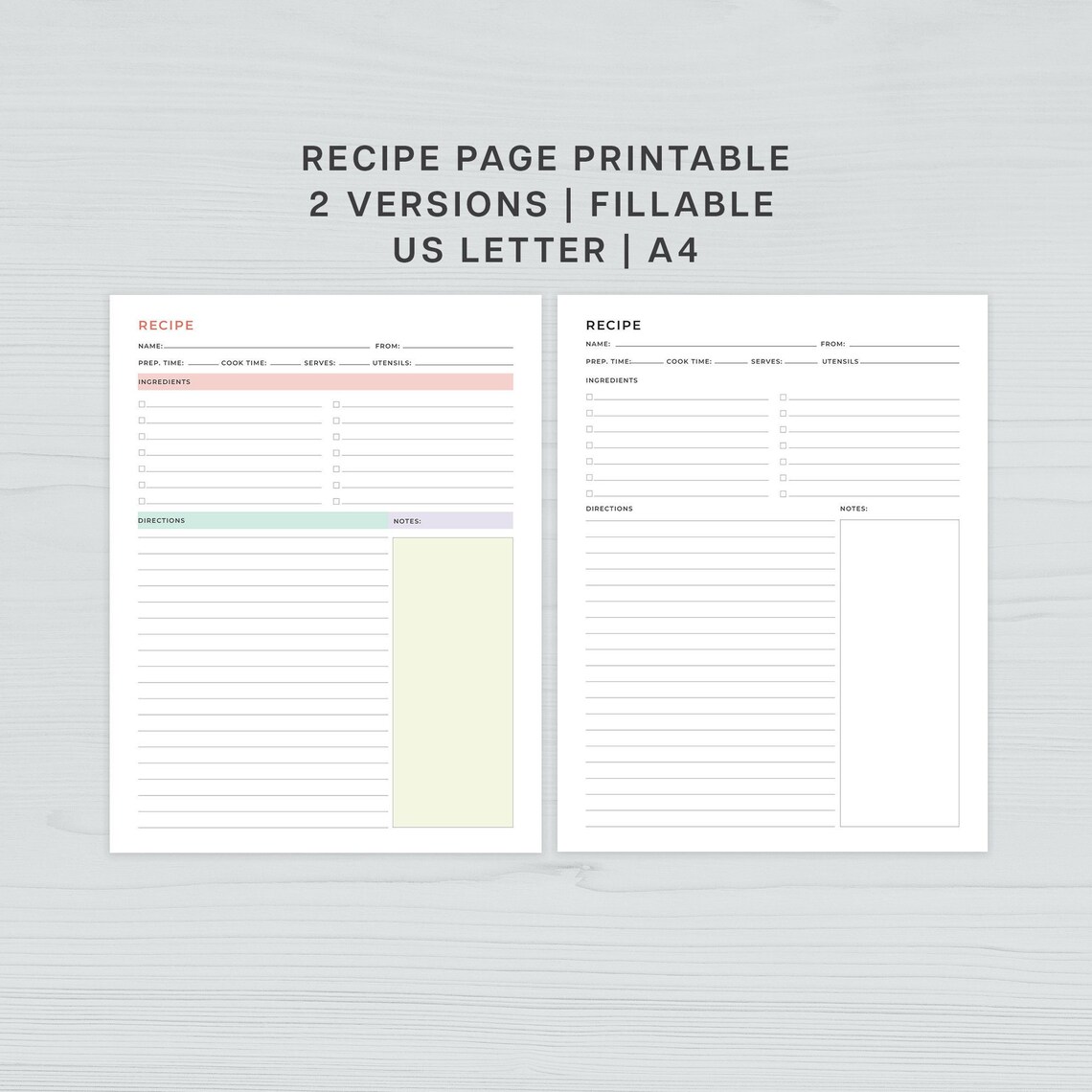 Printable Blank Recipe Card Template, Fillable Recipe Card Page ...