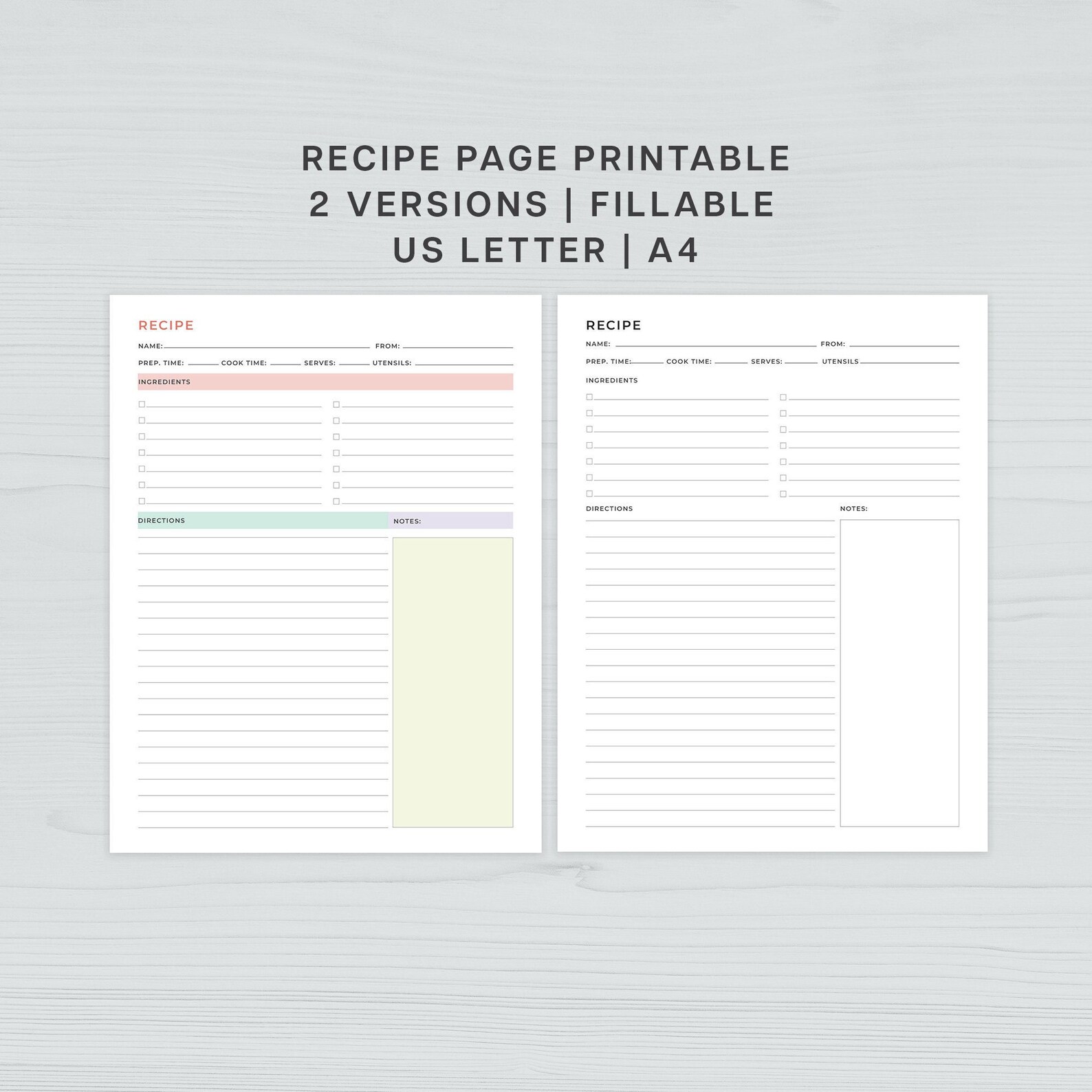 Printable Blank Recipe Card Template, Fillable Recipe Card Page ...
