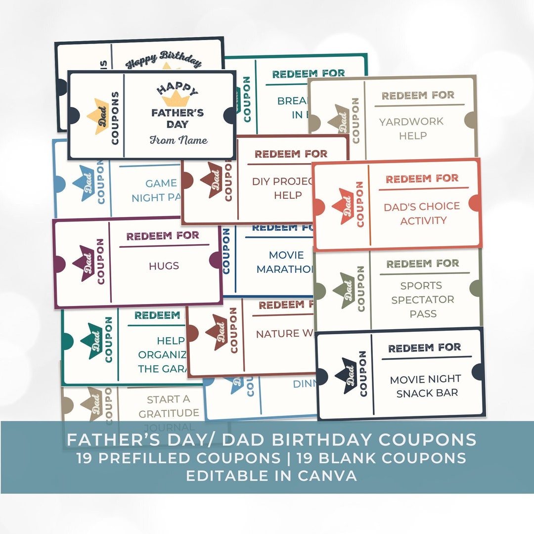 Father's Day Coupon Book, Dad Coupons Canva Template, Printable Gift ...