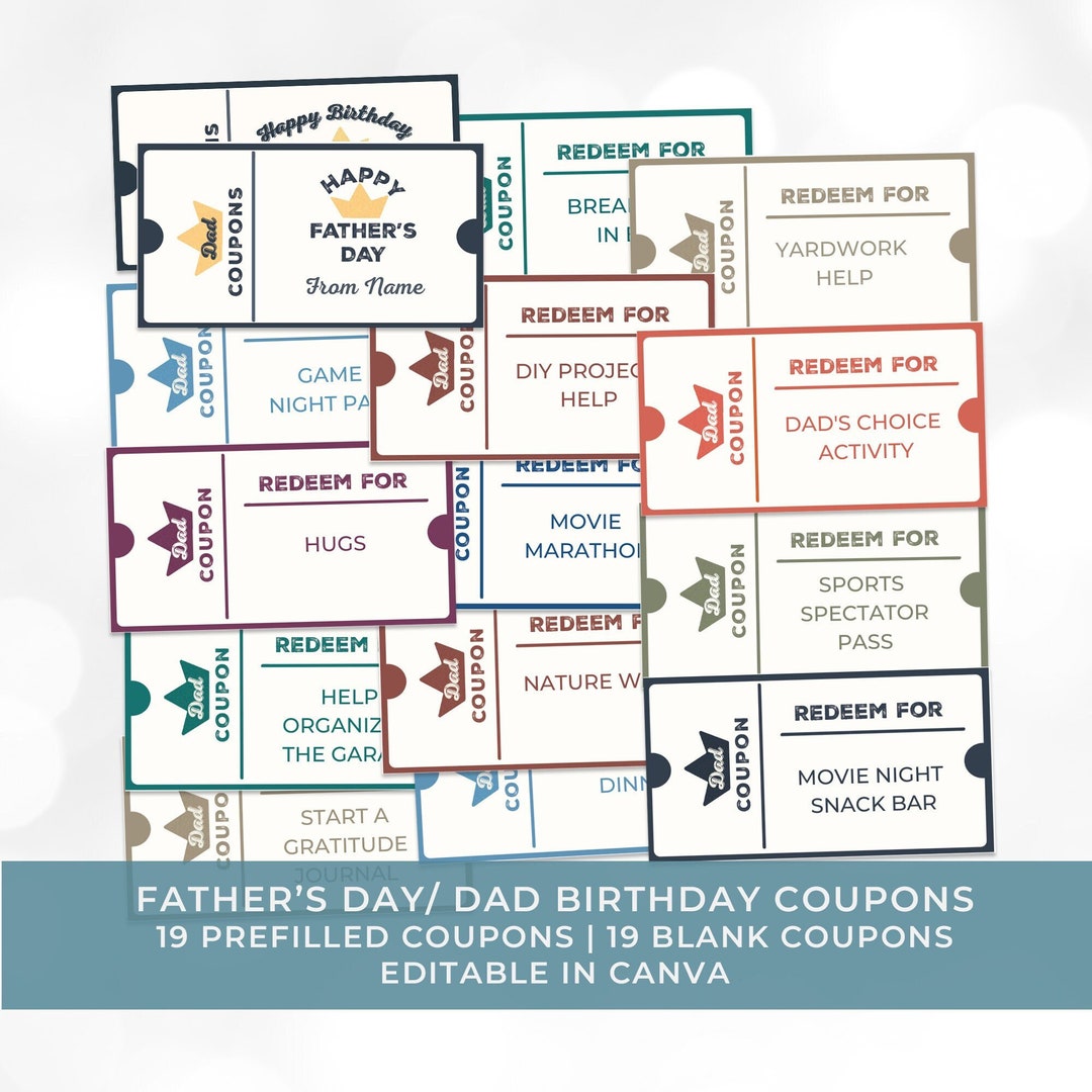 Libro de cupones del Día del Padre, Plantilla de lienzo de cupones para ...
