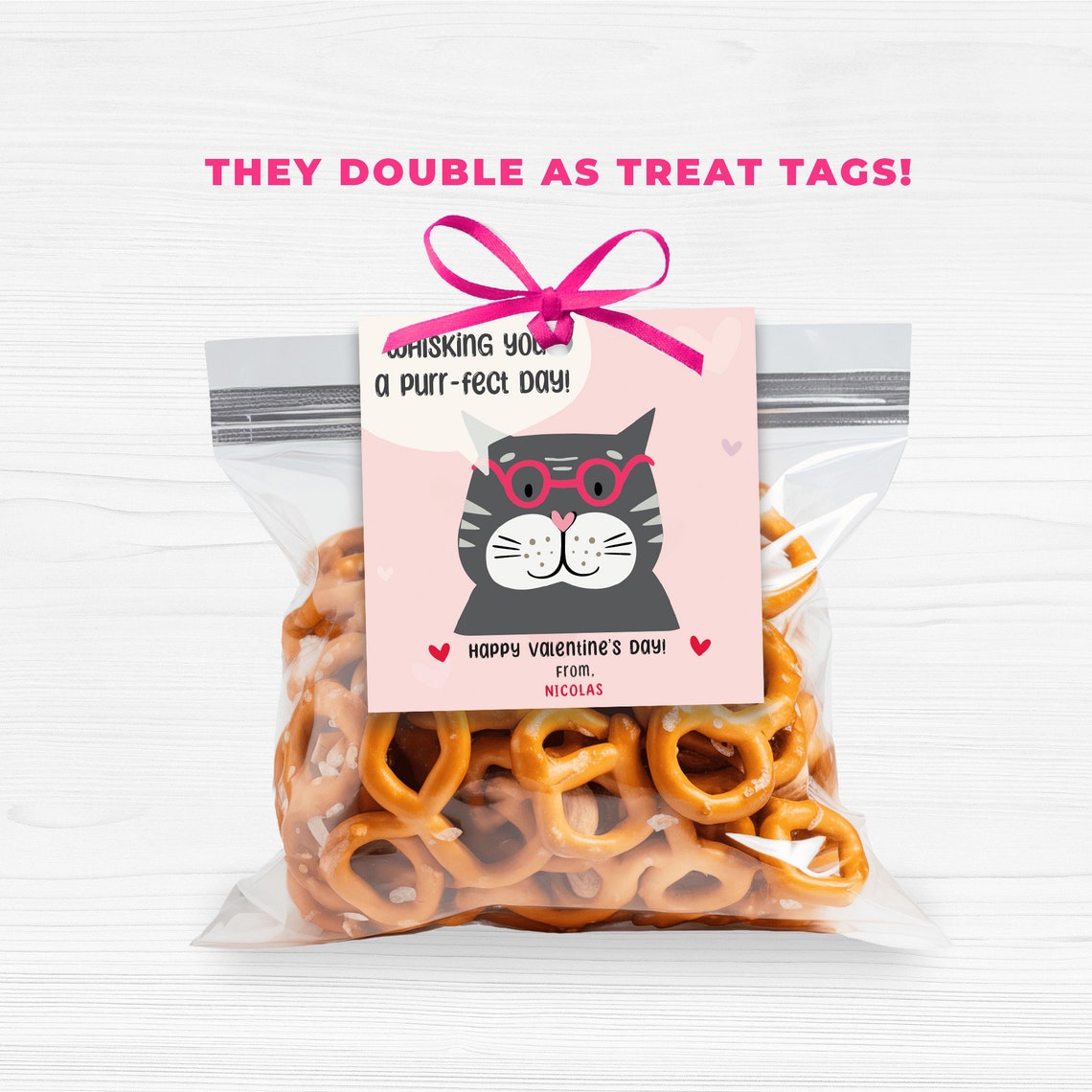 Printable Cat Valentine's Cards for Kids, Treat Tag Set, Fillable ...