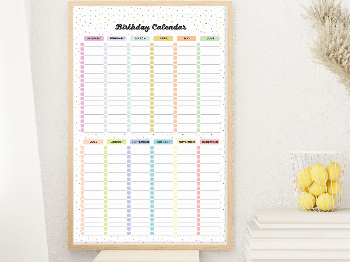 Fillable Birthday Calendar Poster: Office Staff Organizer (PDF) - Etsy
