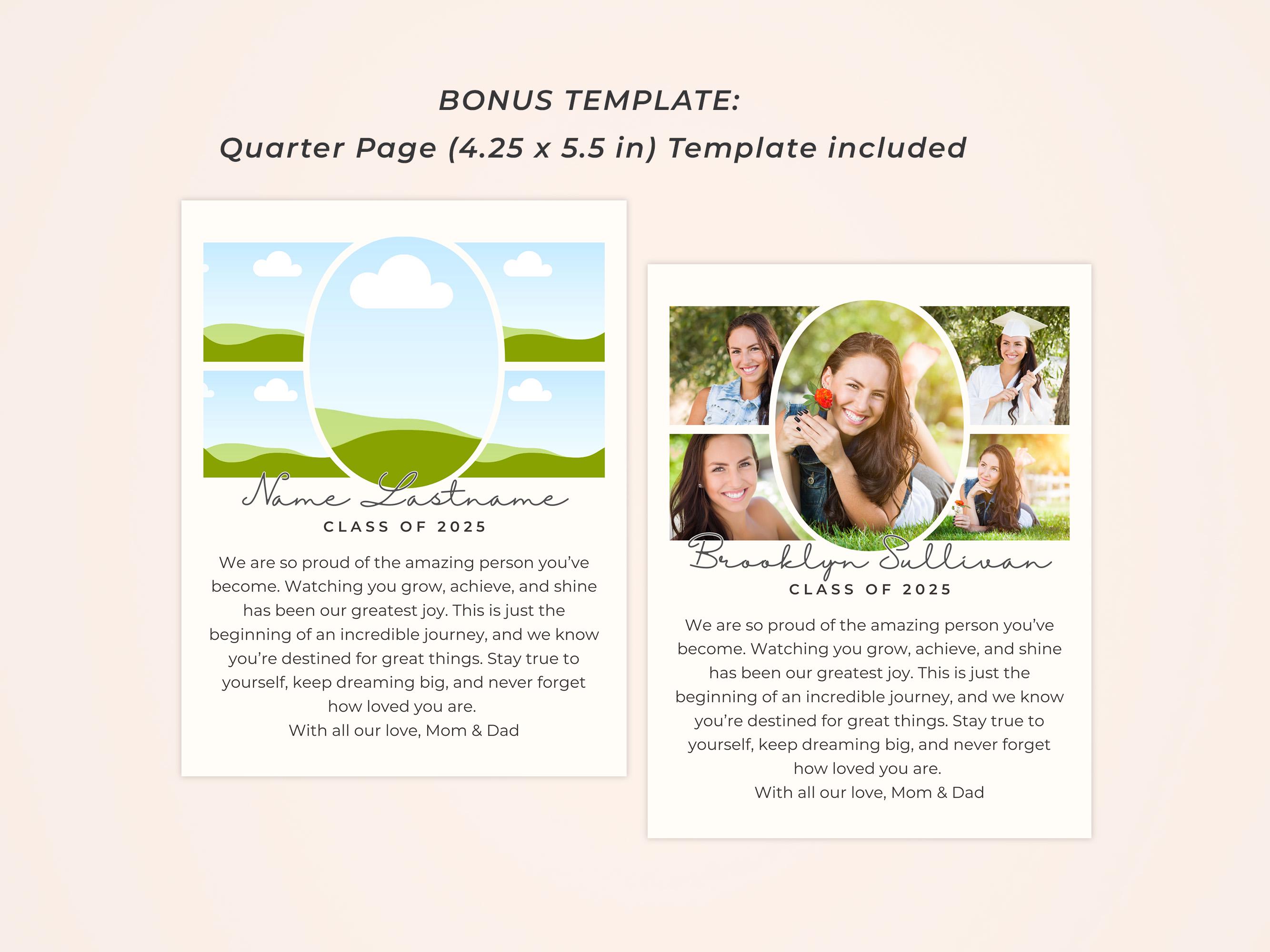 Half Page Yearbook Ad Template, High School Senior Ad for Girls and ...