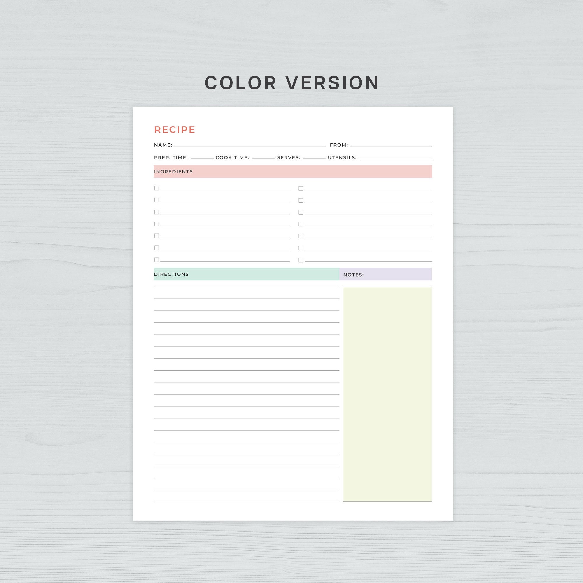 Printable Blank Recipe Card Template, Fillable Recipe Card Page ...