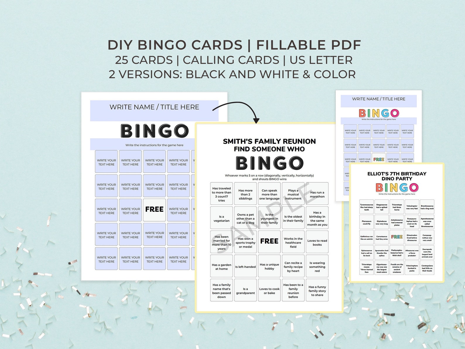 25 Fillable Bingo Cards, Type Your Own Text Bingo Card Template ...