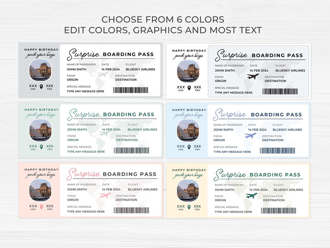 Editable Surprise Boarding Pass Template: DIY Vacation Gift (canva) - Etsy