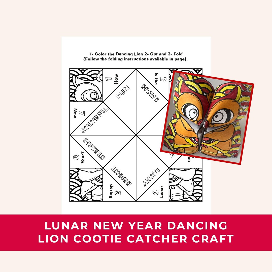 Lunar New Year Lion Craft, Printable Dancing Lion Cootie Catcher ...