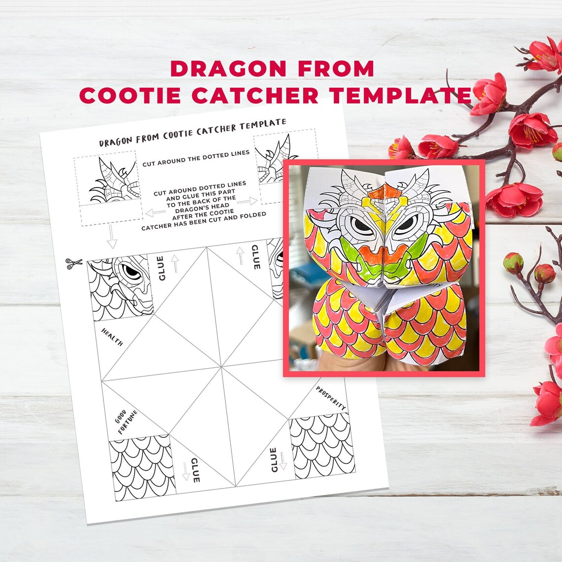 Lunar New Year Dragon Craft, Printable Dragon Template, Cootie Catcher ...