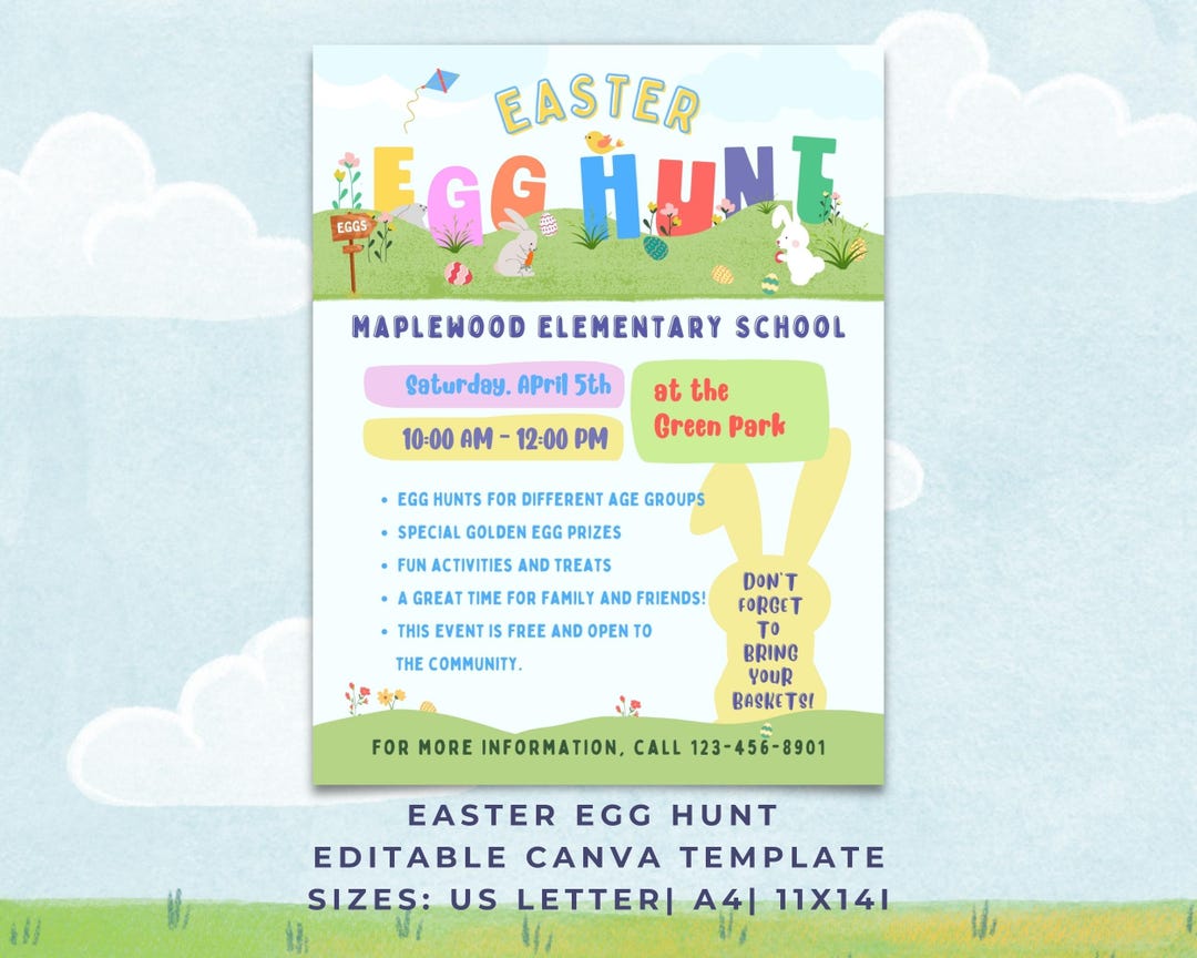 Easter Egg Hunt Flyer | Editable Canva Template for Schools, Churches ...