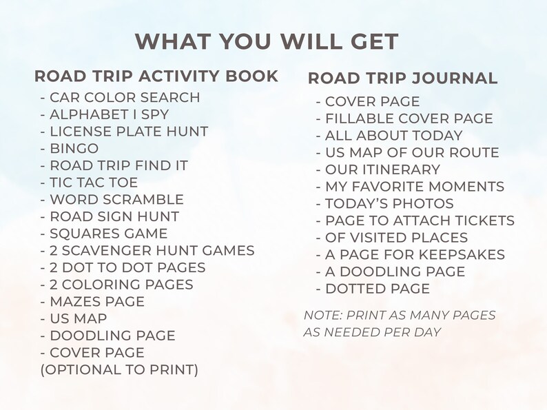Printable Road Trip Activity Book for Kids, Family Road Trip Games ...