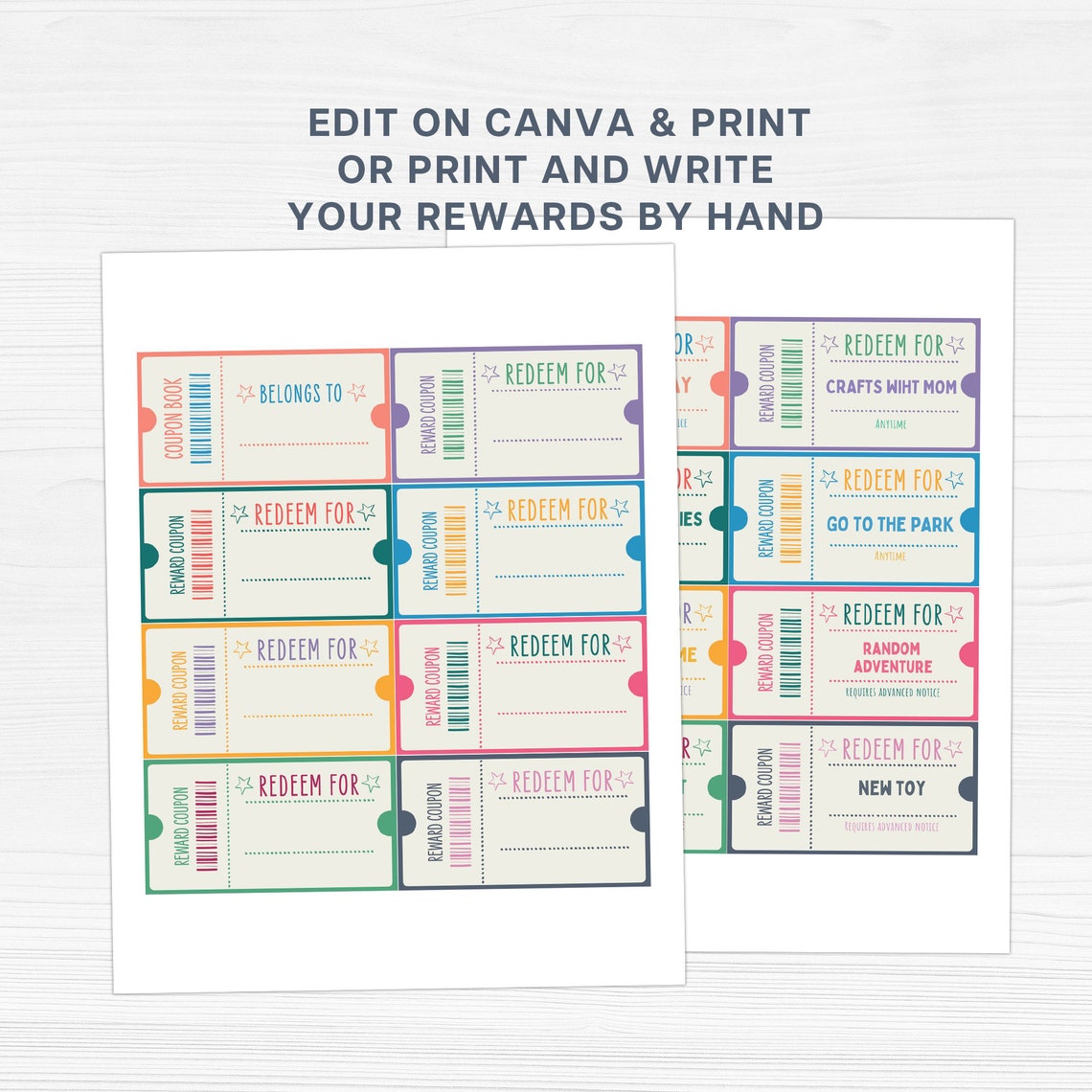 Printable Kids Coupons, Editable Coupon Book, Kids Reward Coupon, Kids ...