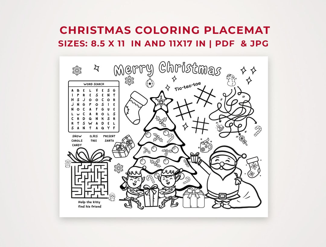 Printable Christmas Coloring Placemat for Kids | Holiday Activity Mat ...