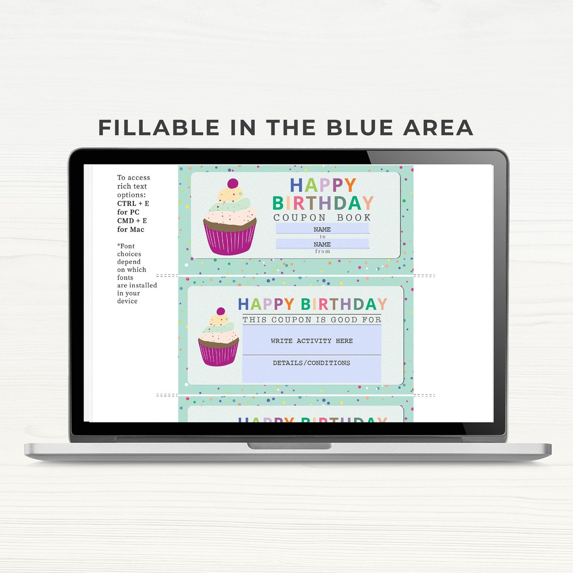 Editable Birthday Coupon Book, Printable PDF Coupons With Envelope ...