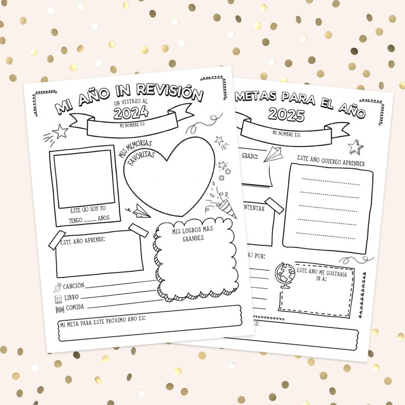 2025 New Years Goals Activity Pages for Kids in Spanish, Year in Review ...